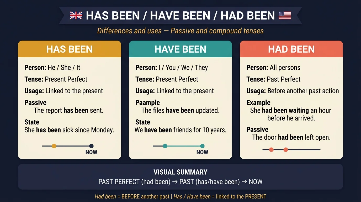 Has been, have been, had been: differences and uses in English - Break ...